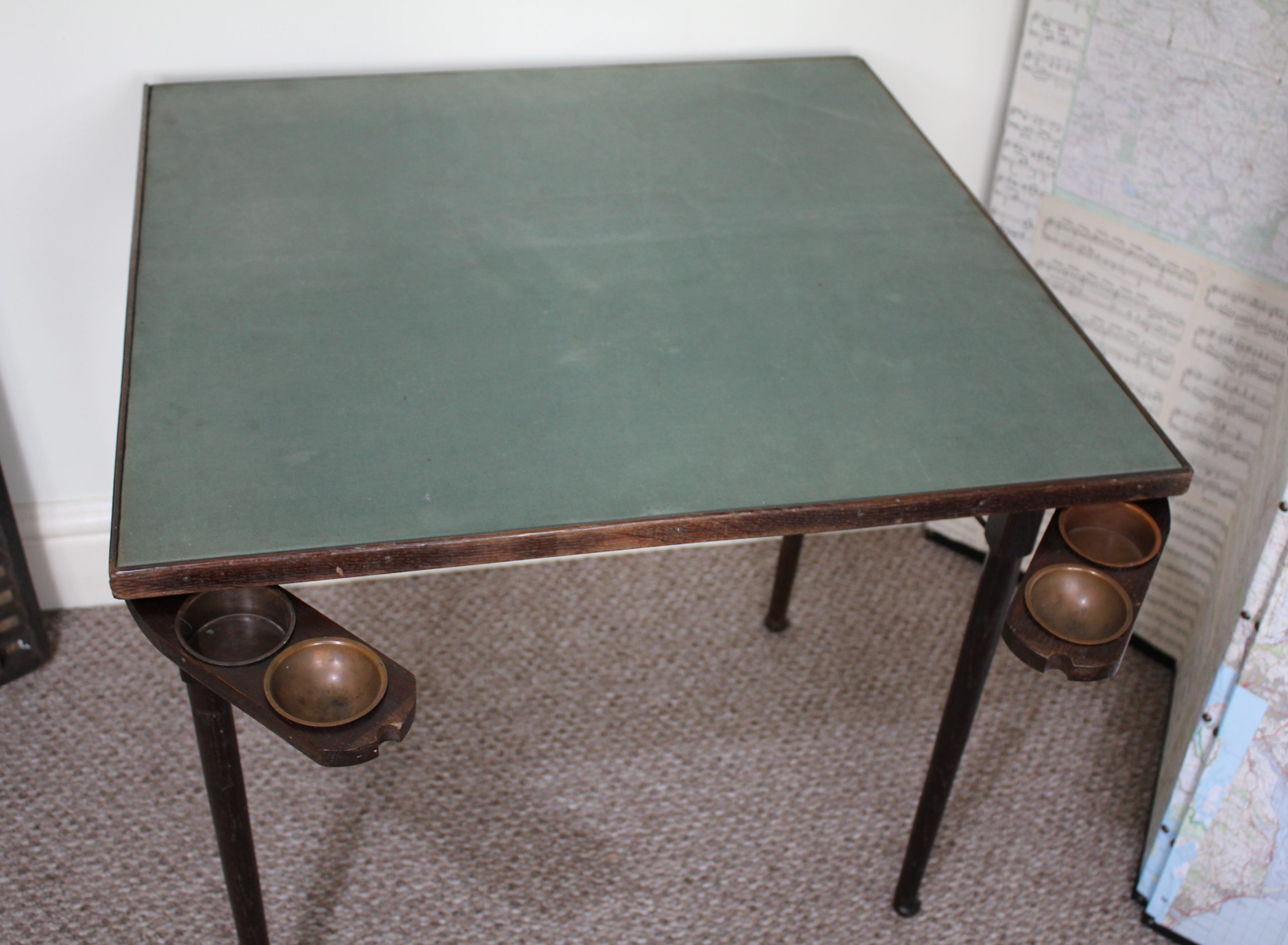 Folding Card/Games Table With Fold-Out Chip Holders - Sarah Kings Antiques